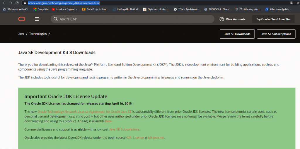 Bản cài đặt JDK 8 64bit (8u191) - Nosomovo